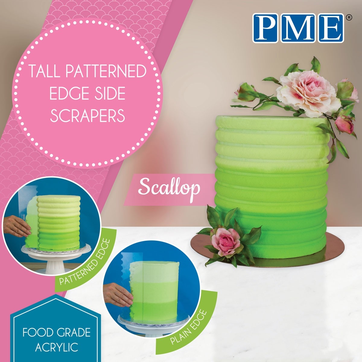 PME Tall Patterned Edge Side Scraper -Scallop- - Bakgoed.nl