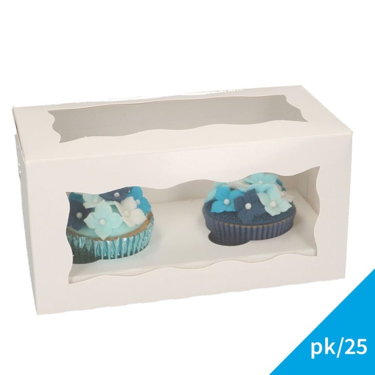 Doos voor 2 Cupcakes - Blanco | Set 25 stuks