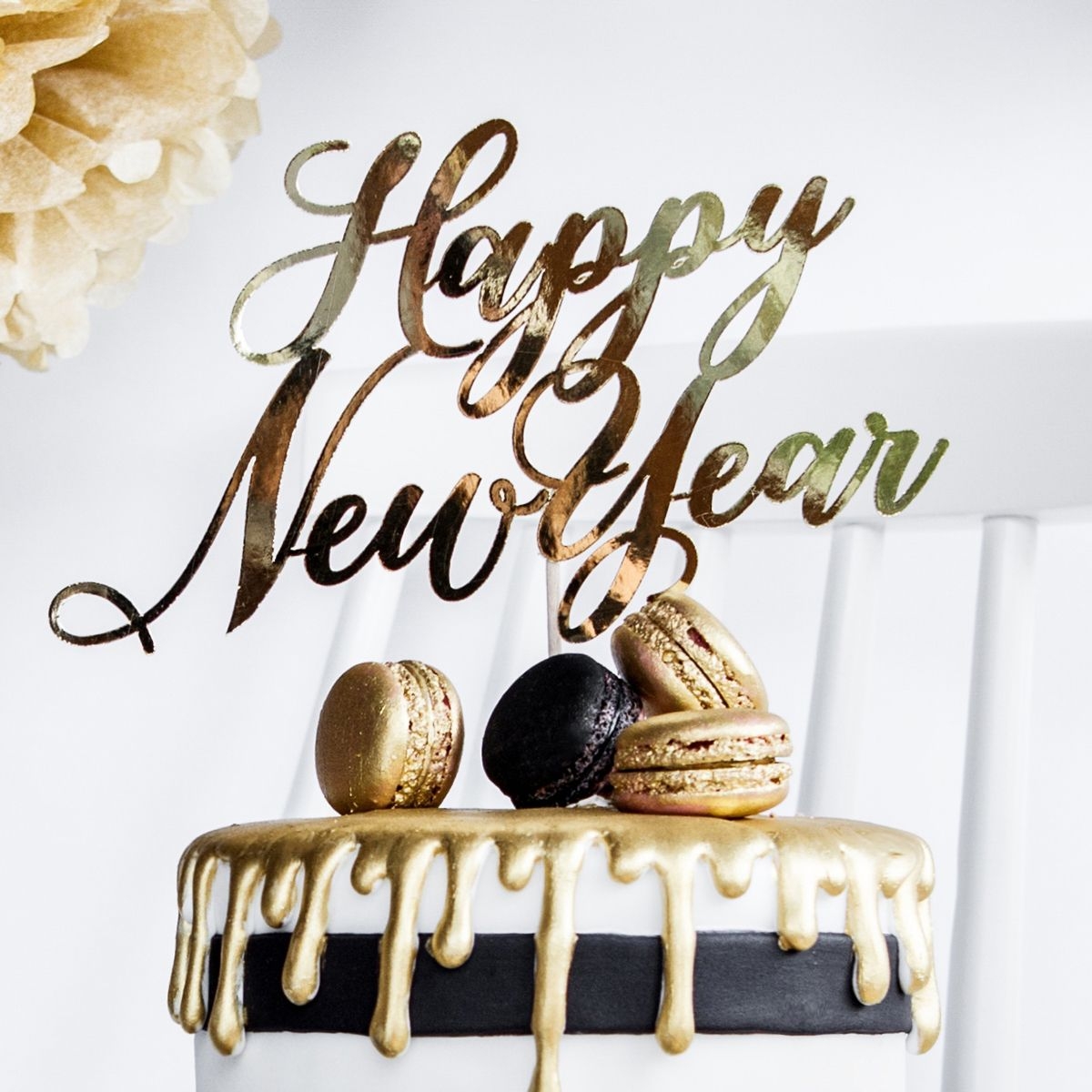 Cake Topper Happy New Year- Goud - Bakgoed.nl
